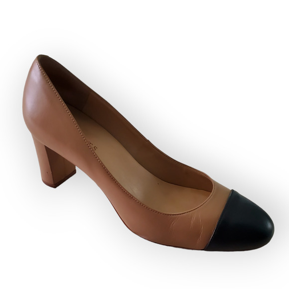 Talbots | Shoes | Talbots Nude Leather Contrast Cap Toe Pumps Classic ...